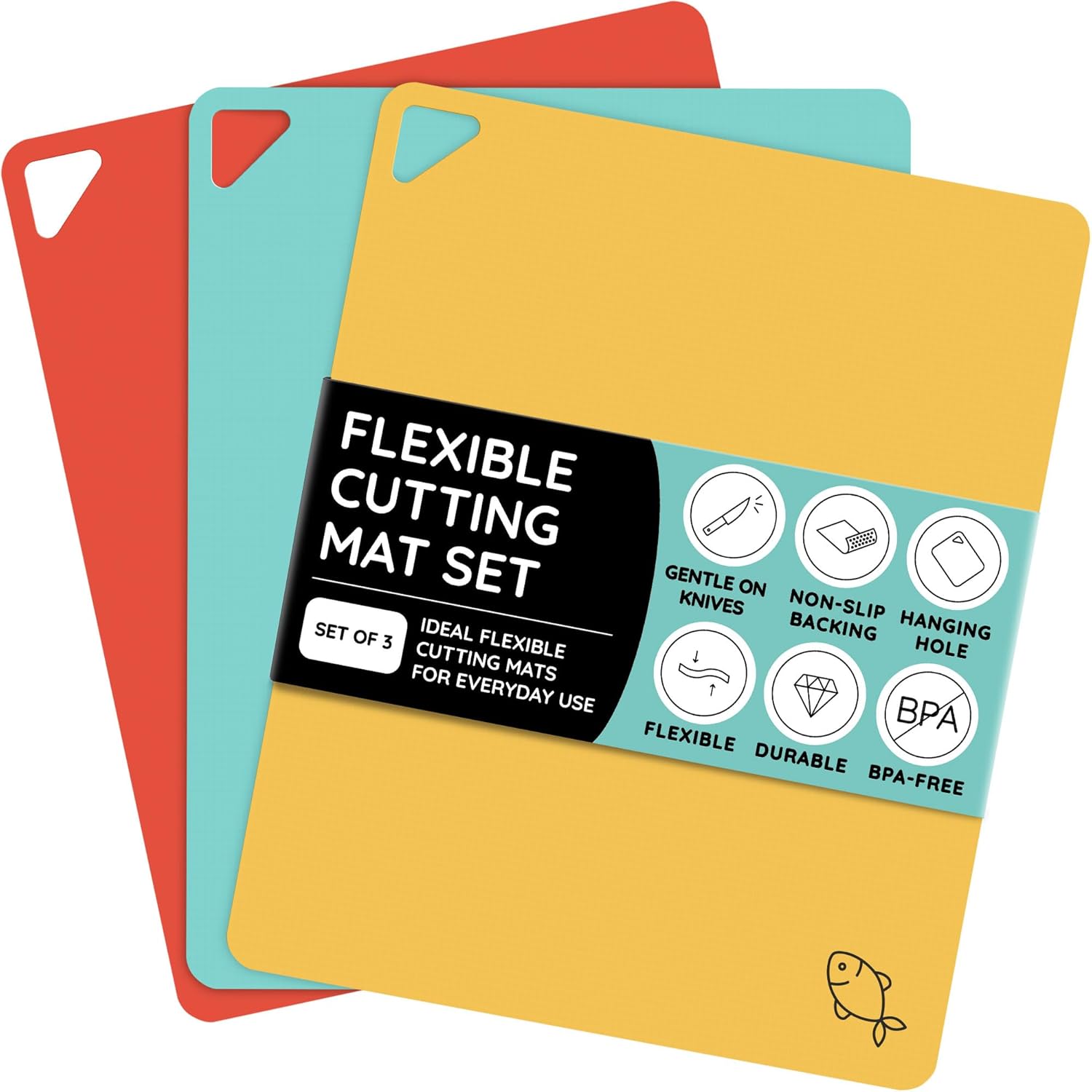 Flexible Cutting Mats Set of 3, RD/MNT/YLW