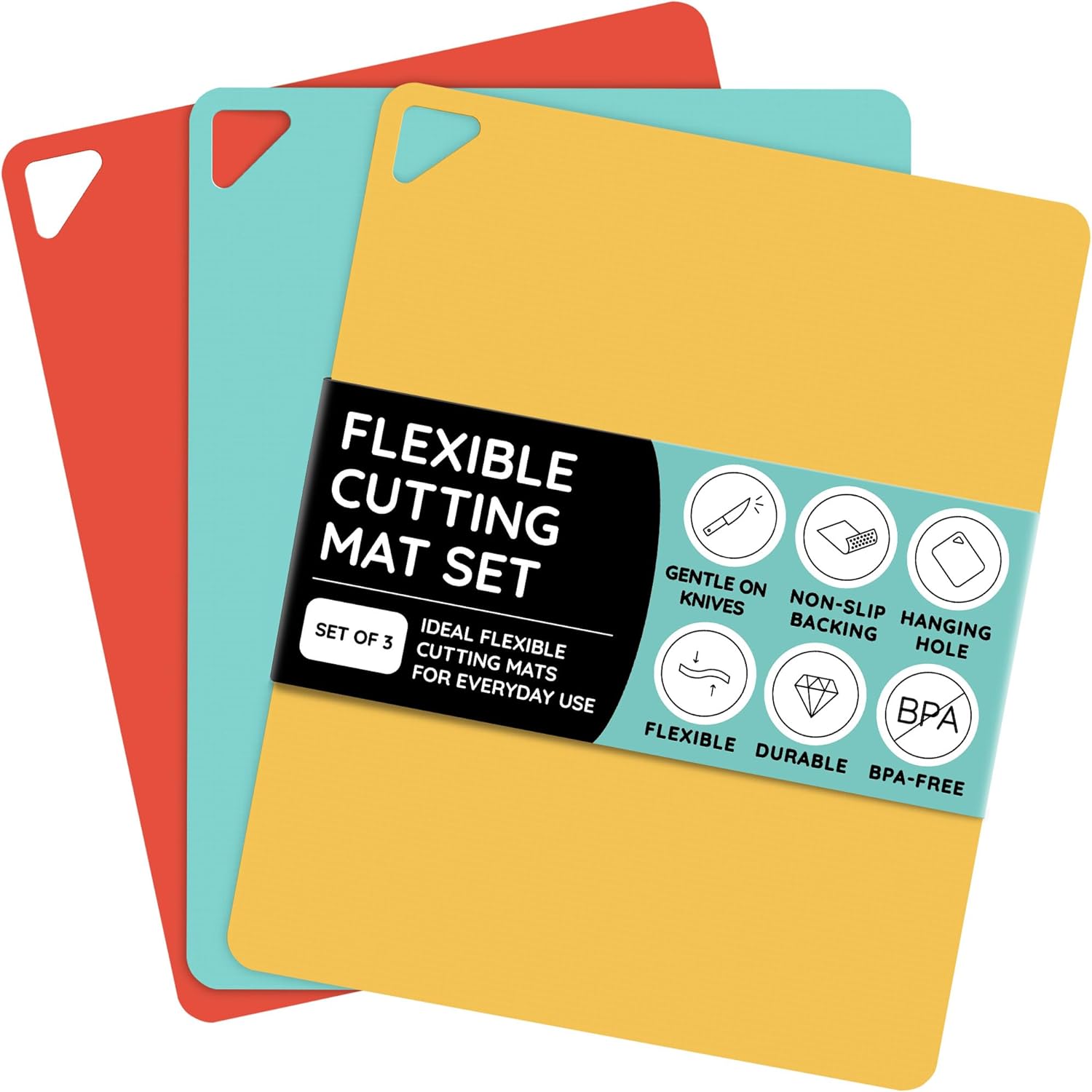Flexible Cutting Mats Set of 3, RD/MNT/YLW